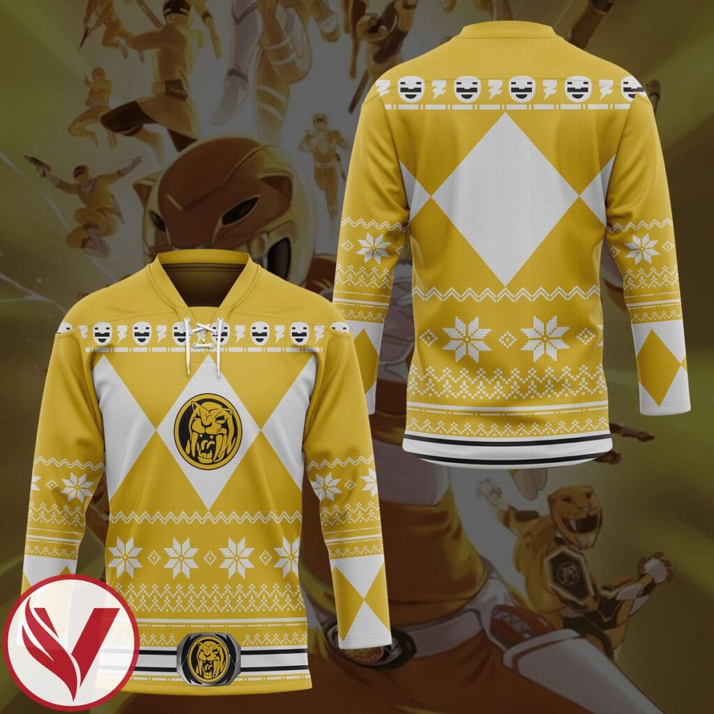 3D Yellow MIGHTY MORPHIN Power Ranger Ugly Custom Hockey Jersey ...