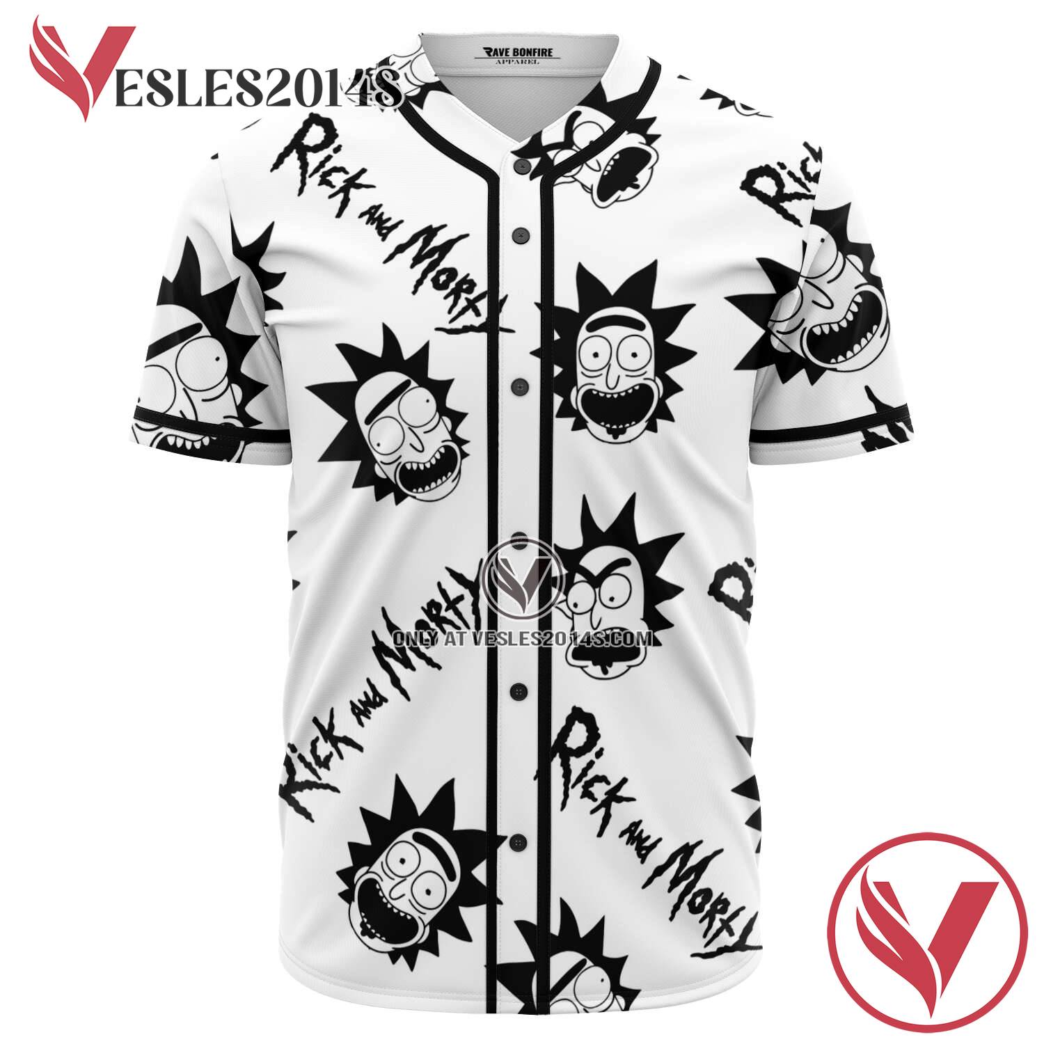Rick & Morty Black And White Baseball Jersey, Rave Bonfire Collection ...